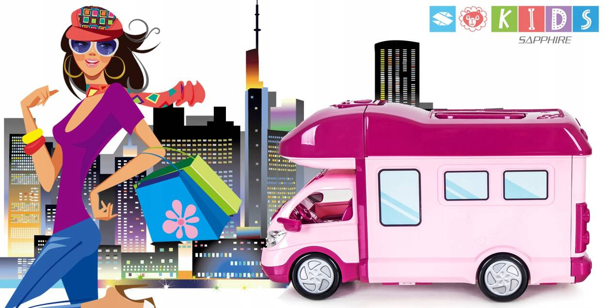 Kamper marzeń WIELKIE AUTO dla LALEK rozkładany otwierany domek ZESTAW ...