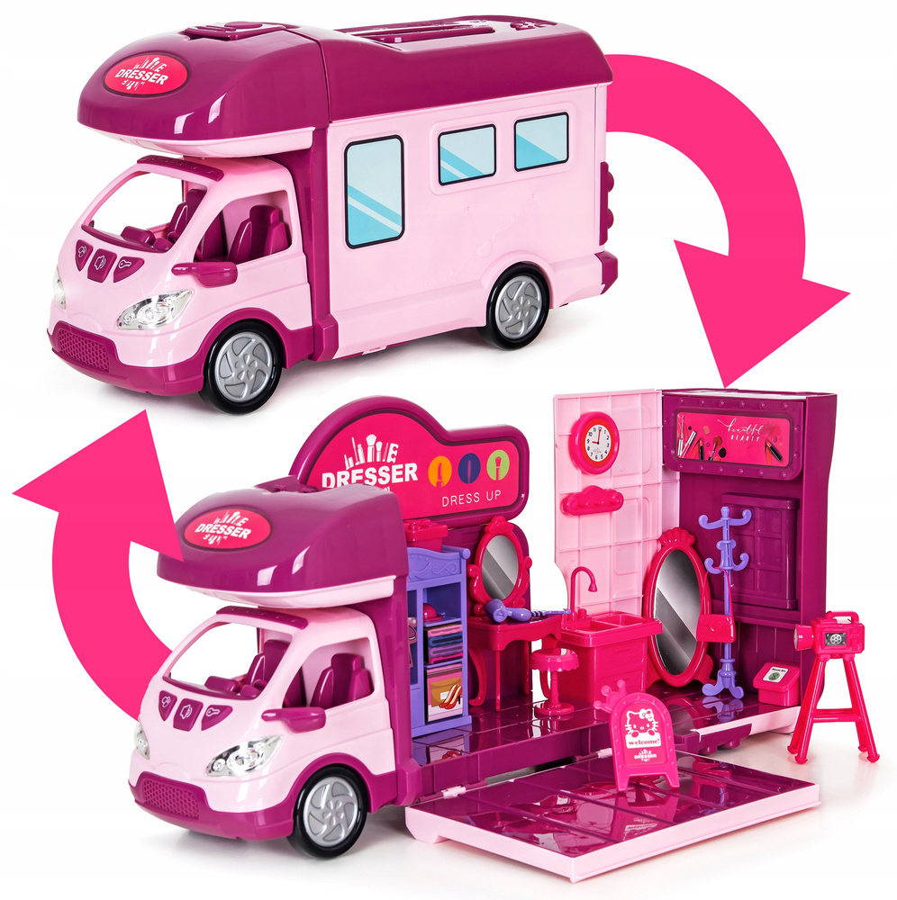 Kamper marzeń WIELKIE AUTO dla LALEK rozkładany otwierany domek ZESTAW ...